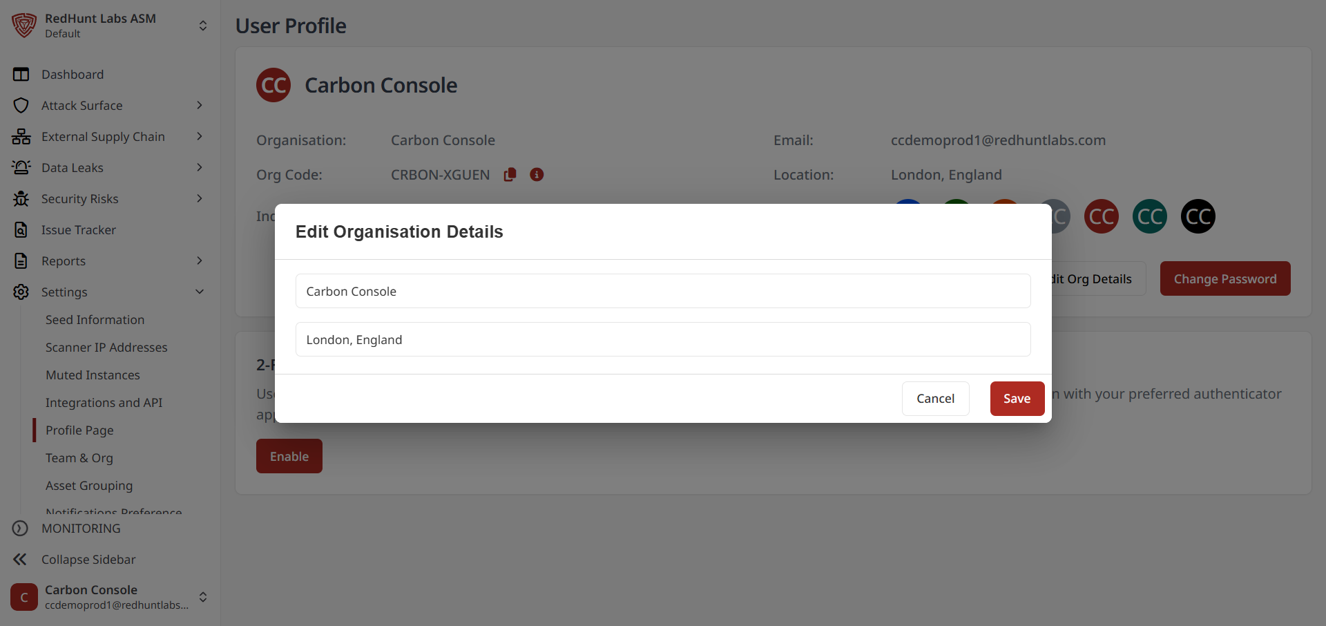 How to Edit Organization Details? | RedHunt Labs Documentation